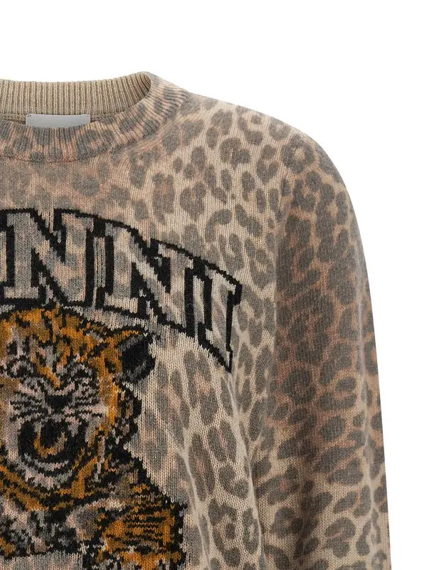 GANNI Tiger Intarsia Wool Blend Sweater - Cream