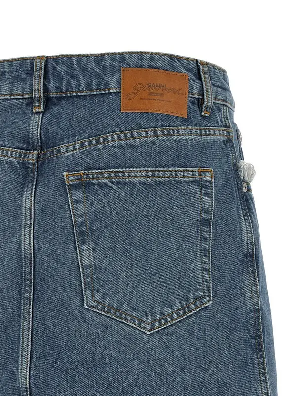 GANNI Denim Mini Skirt With Lace Detail
