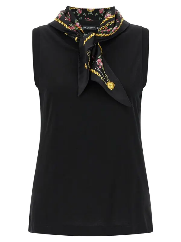 Dolce & Gabbana Sleeveless T-shirt With Removable Scarf - Black