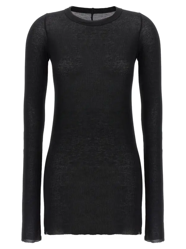 Rick Owens Ribbed Viscose And Silk Blend Long Sleeve T-shirt - Black