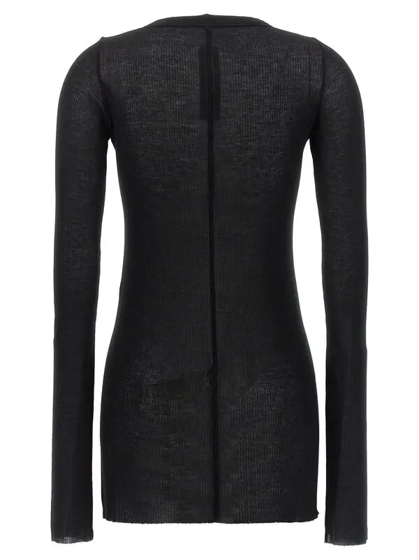 Rick Owens Ribbed Viscose And Silk Blend Long Sleeve T-shirt