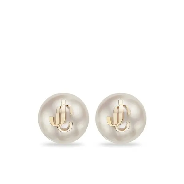 JIMMY CHOO Pearl Stud Earrings With Embossed Logo - White
