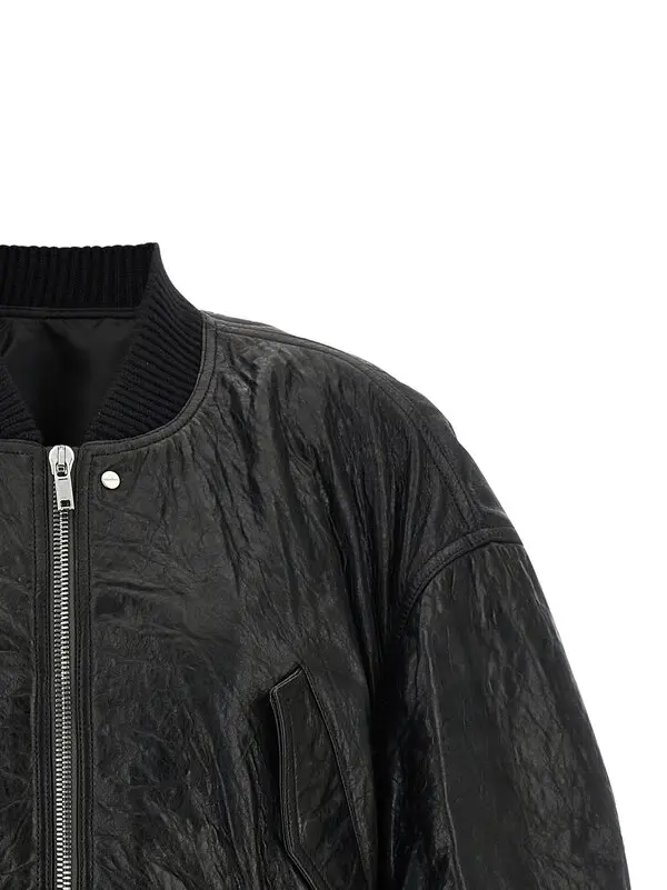 Rick Owens Cropped Hammered Leather Bomber Jacket - Black