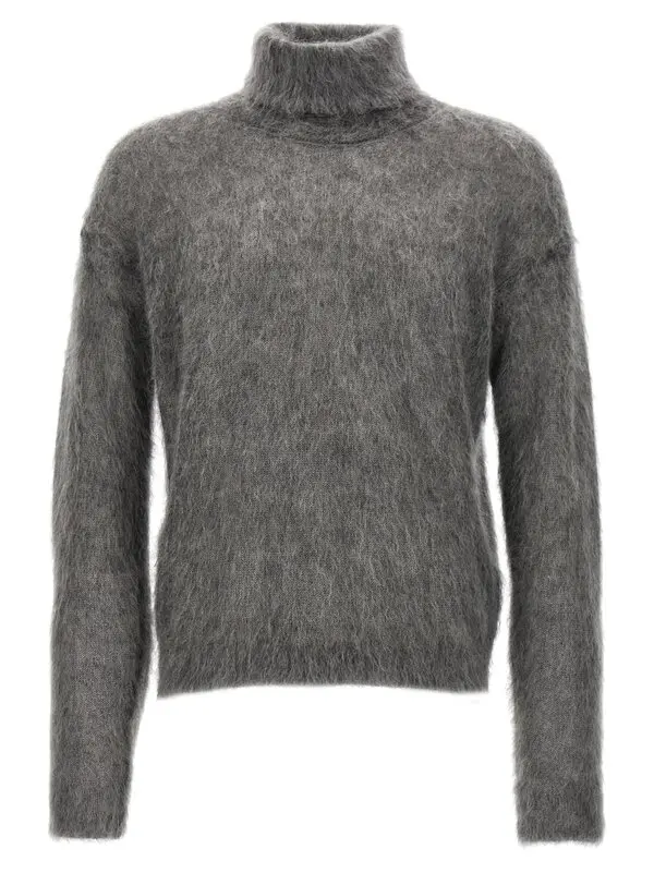 Saint Laurent Mohair Blend Turtleneck Sweater - Gray