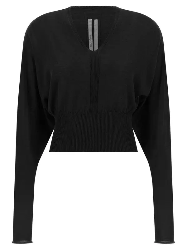 Rick Owens Cropped V-neck Knit Top With Bat Sleeves - Black