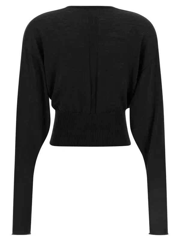 Rick Owens Cropped V-neck Knit Top With Bat Sleeves - Black