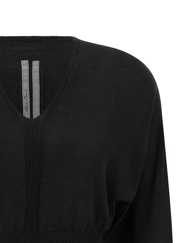 Rick Owens Cropped V-neck Knit Top With Bat Sleeves - Black