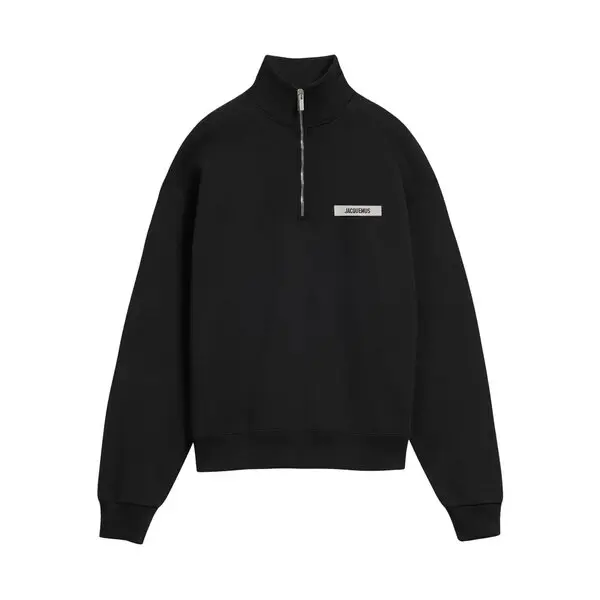 Jacquemus Cotton High Neck Zip Sweatshirt - Black