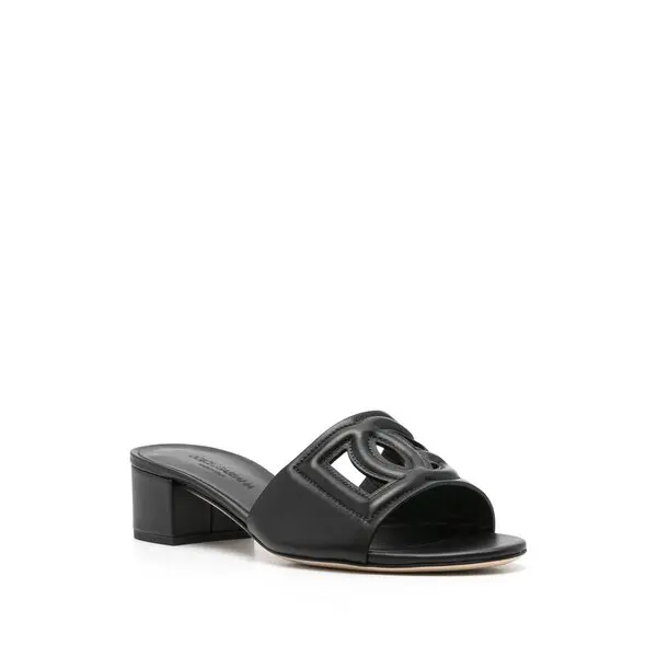 Dolce & Gabbana Calf Leather Mules With Embossed Logo - Black