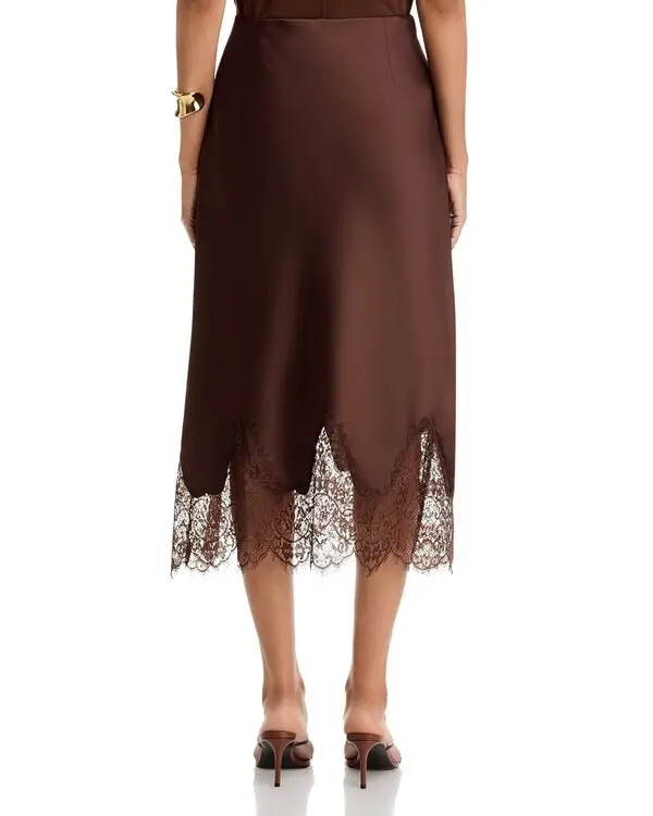Aqua Satin Lace Trim Midi Skirt Exclusive