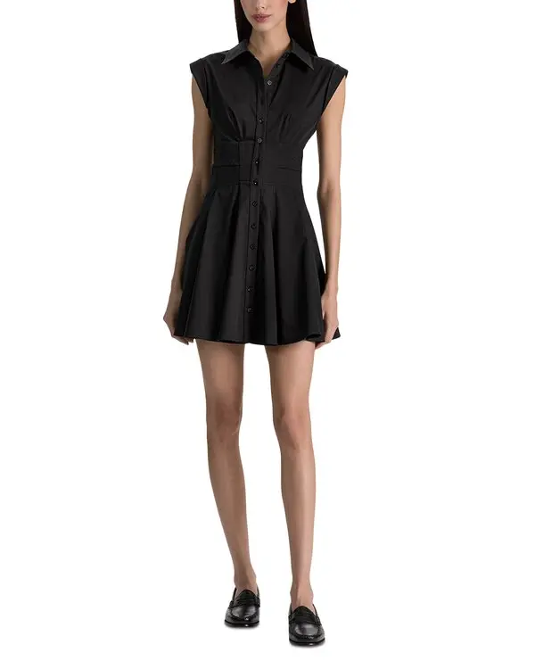 Alice + Olivia Kim Paneled Corset Flared Mini Shirt Dress