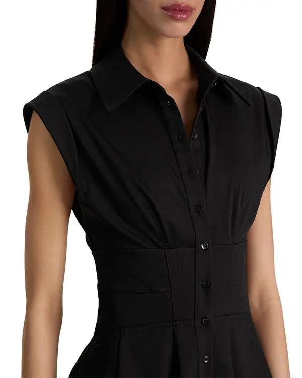 Alice + Olivia Kim Paneled Corset Flared Mini Shirt Dress