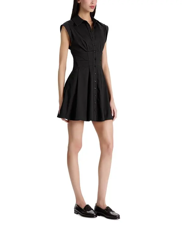 Alice + Olivia Kim Paneled Corset Flared Mini Shirt Dress