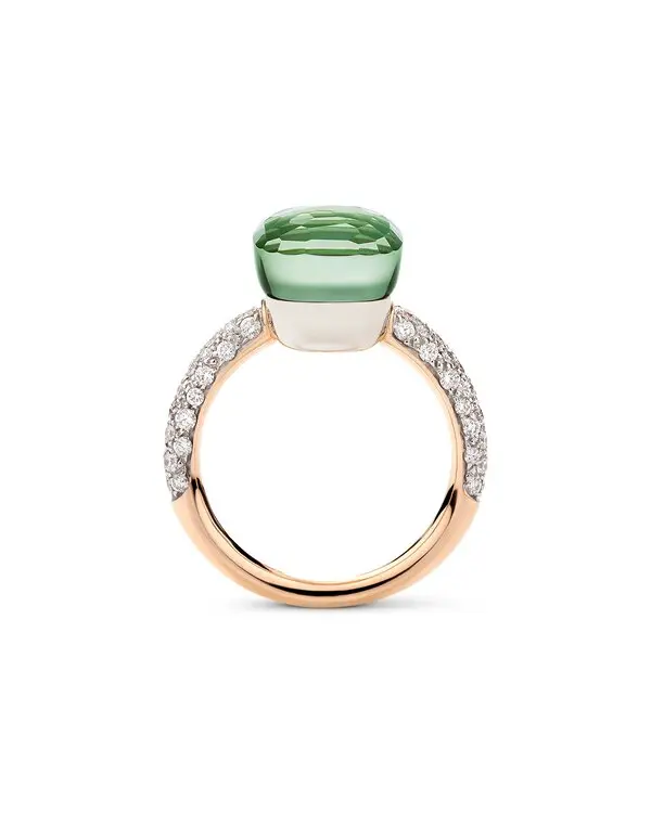 Pomellato 18k White & Rose Nudo Prasiolite & Green Agate Double Diamond Ring - Gold