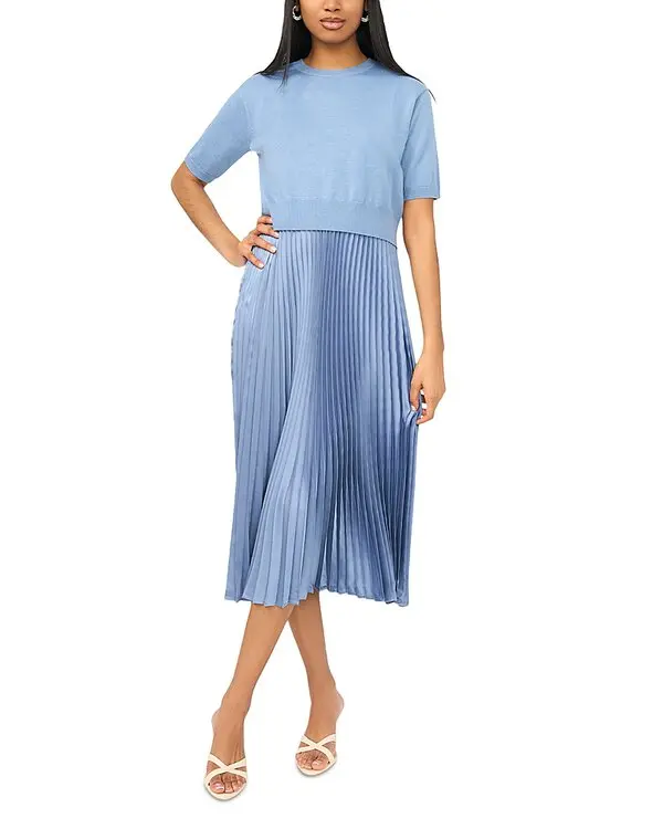 Vince Camuto Short Sleeve Dolman Sweater And Pleated Midi Dress - Denim