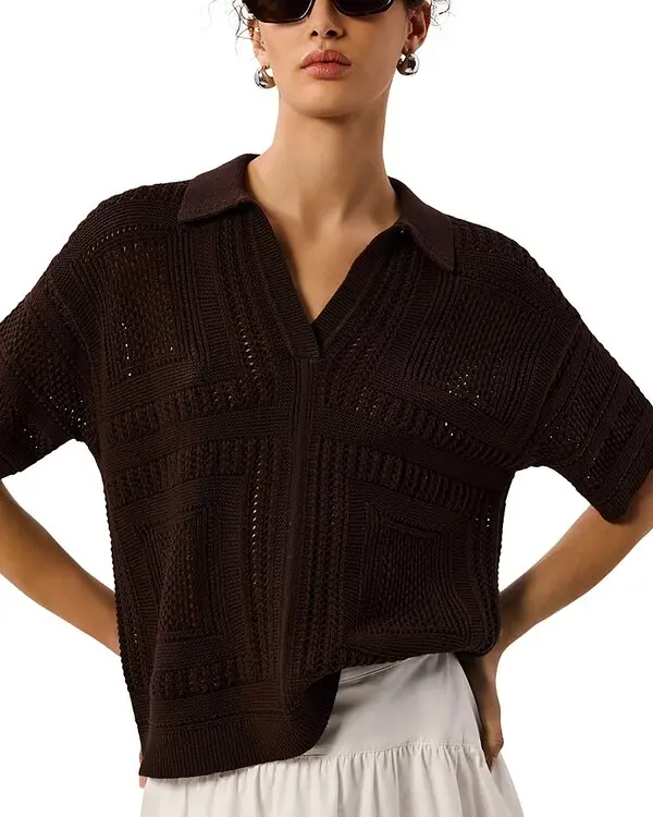 Whistles Crocheted Polo Sweater