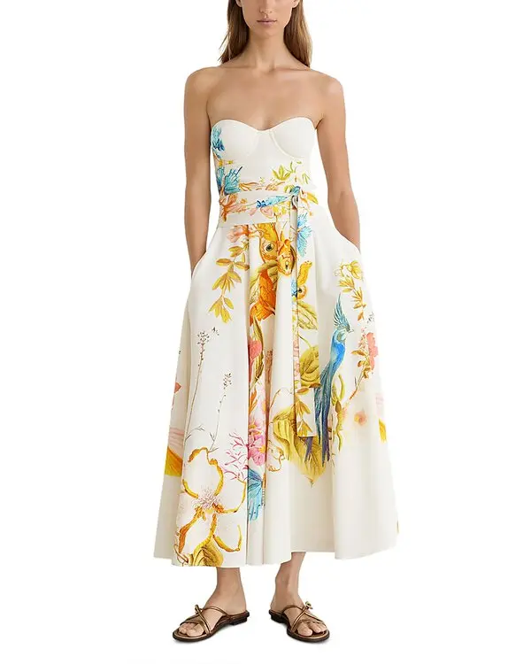 REISS X Nybg Ss26 Corset Detail Floral Dress - Ivory