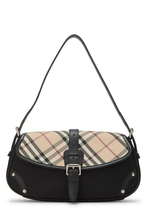 Burberry Check Buckle Shoulder Bag - Black