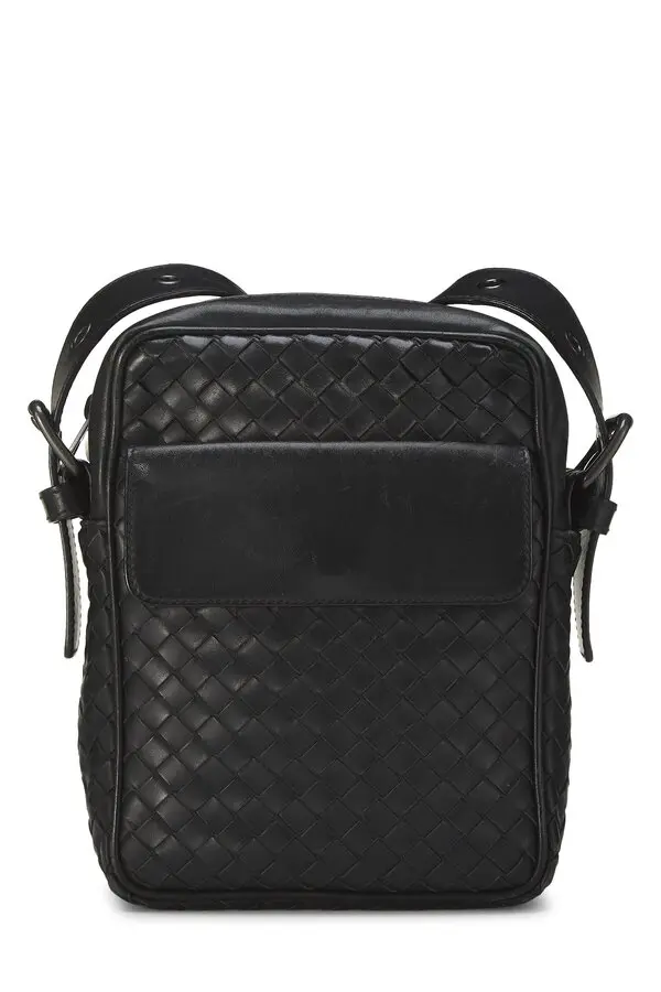 Bottega Veneta Intrecciato Flap Pocket Messenger Bag - Black