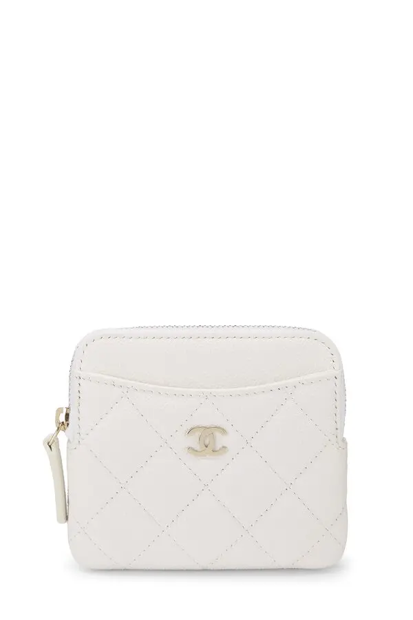 Chanel Caviar 'cc' Zip Card Holder - White