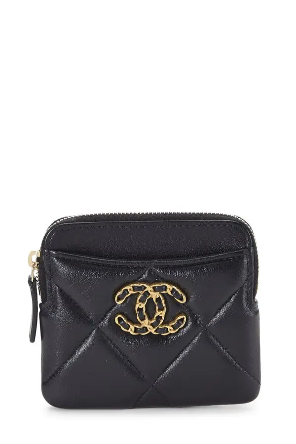 Chanel Quilted Lambskin 19 Zip Coin Purse - Black