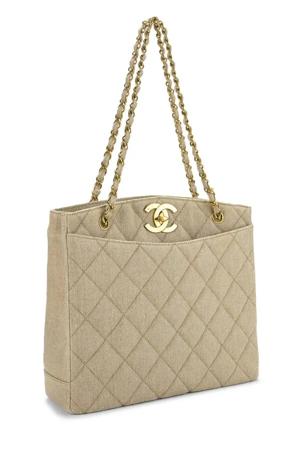 Chanel Quilted Linen Turnlock Tote