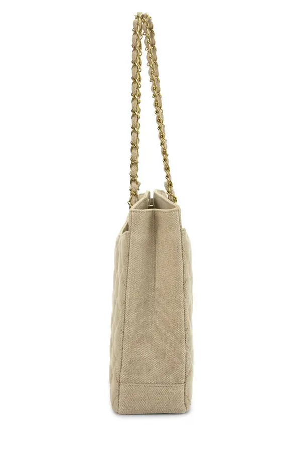 Chanel Quilted Linen Turnlock Tote
