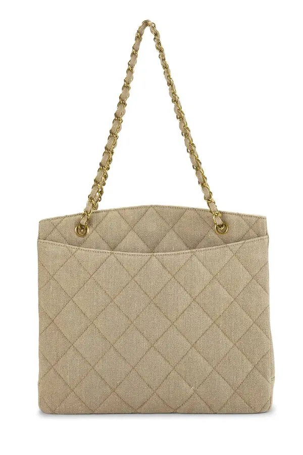 Chanel Quilted Linen Turnlock Tote