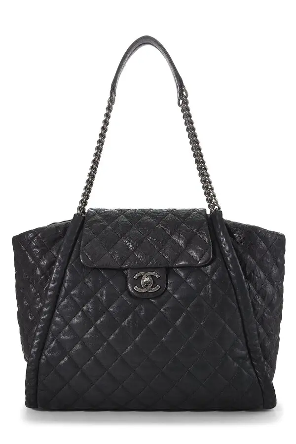 Chanel Calfskin Studded 'cc' Flap Tote - Black