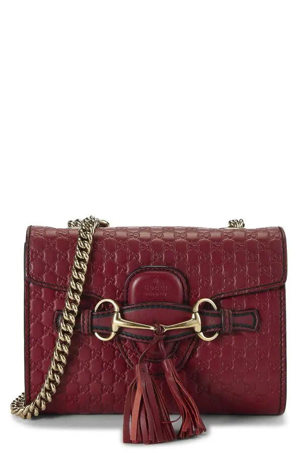 Gucci Burgundy Microssima Leather Emily Crossbody - Red