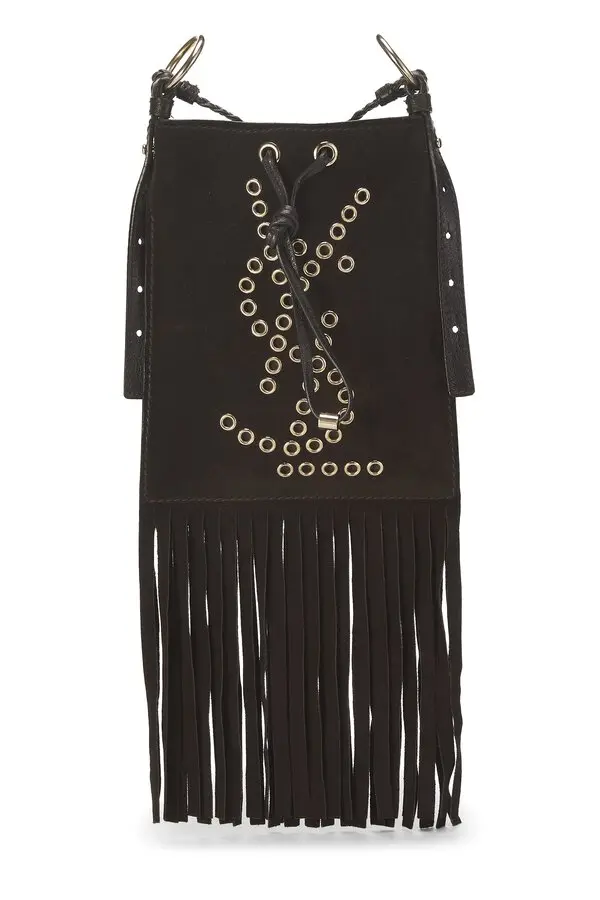 Saint Laurent Suede Studded Fringe Crossbody - Brown