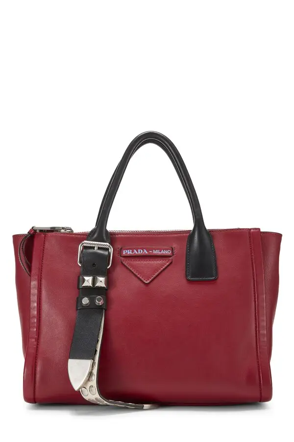 Prada Calfskin Belted Concept Double Zip Tote - Red