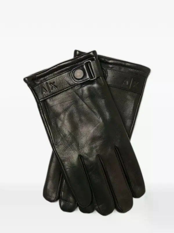 Armani Exchange Lambskin Gloves With Embossed Logo - Black
