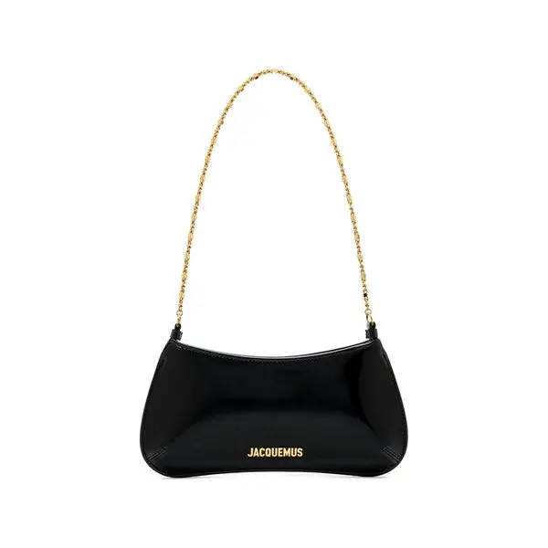 Jacquemus Patent Leather Shoulder Bag With Gold Tone Chain Strap - Black