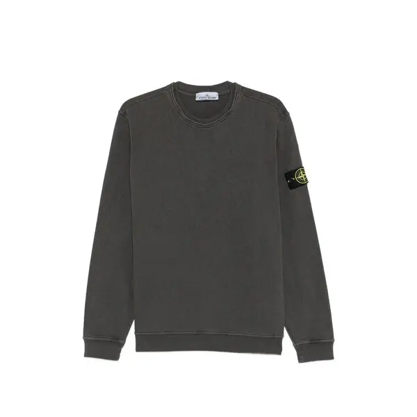 Stone Island Cotton Fleece Crewneck Sweatshirt With Fading Finish And Logo Patch - Gray