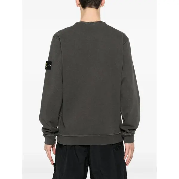 Stone Island Cotton Fleece Crewneck Sweatshirt With Fading Finish And Logo Patch - Gray