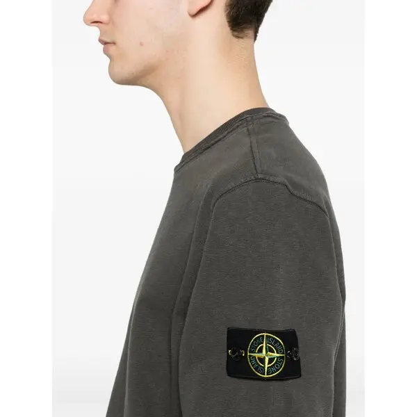 Stone Island Cotton Fleece Crewneck Sweatshirt With Fading Finish And Logo Patch - Gray