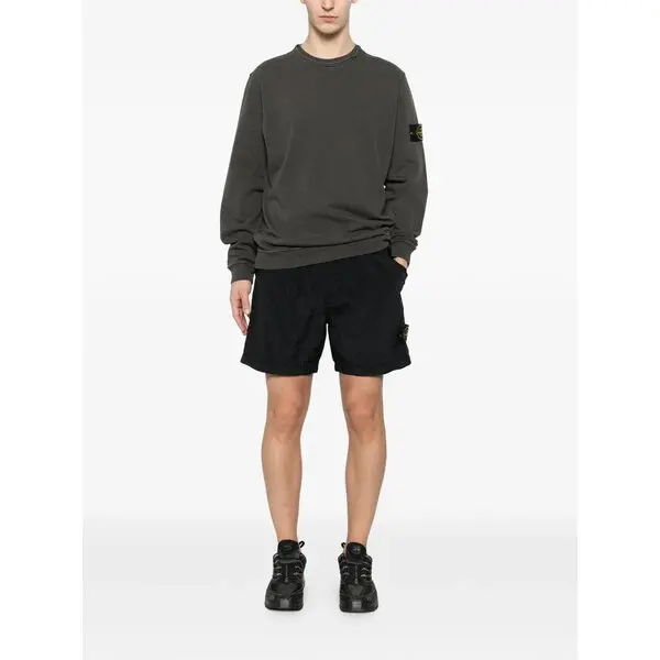Stone Island Cotton Fleece Crewneck Sweatshirt With Fading Finish And Logo Patch - Gray
