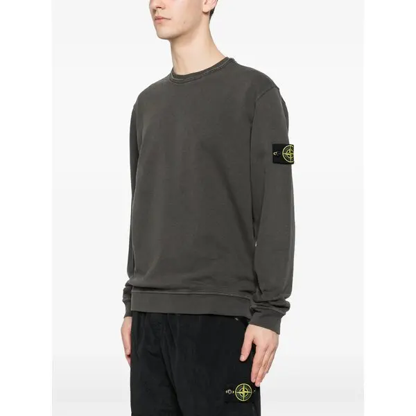 Stone Island Cotton Fleece Crewneck Sweatshirt With Fading Finish And Logo Patch - Gray