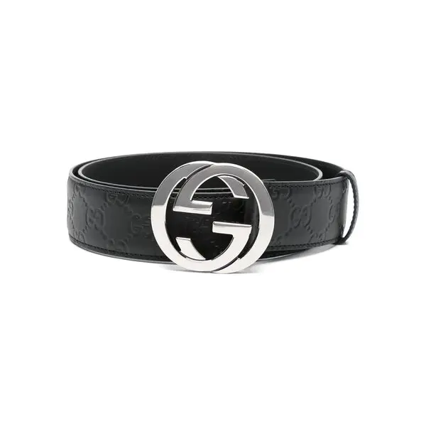 Gucci Leather Gg Supreme Belt With Interlocking G Buckle - Black