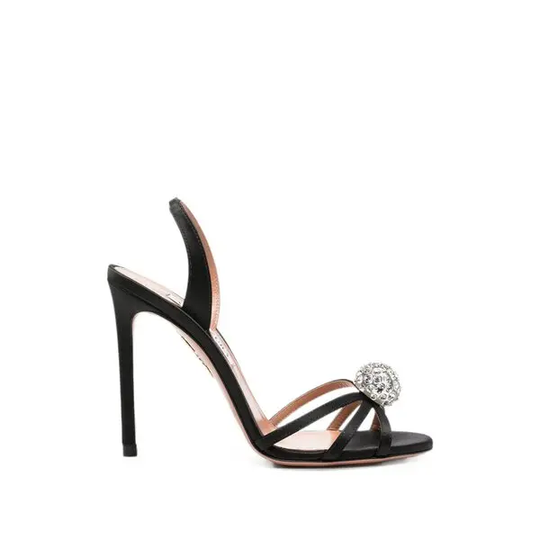 AQUAZZURA Striped Ankle Strap Square Toe Block Heel Sandals - Black