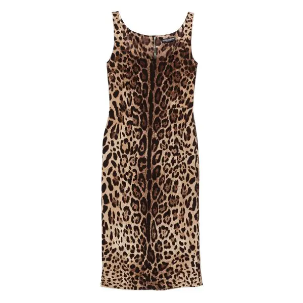 Dolce & Gabbana Sleeveless Leopard Print Square Neck Dress - Brown