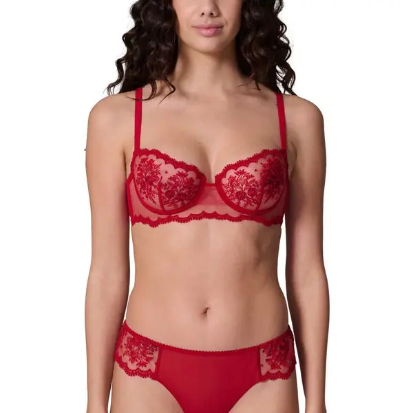 Simone Perele Intrigue Sheer Underwire Demi Bra - Opera Red