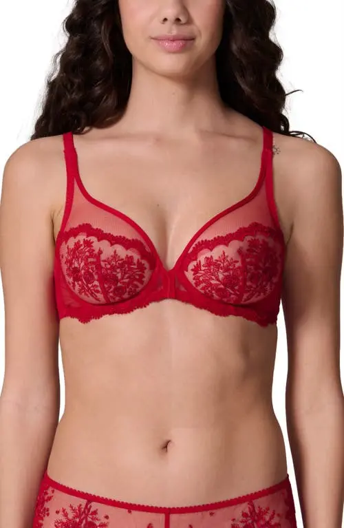 Simone Perele Intrigue Sheer Full Coverage Underwire Plunge Bra - Opera Red