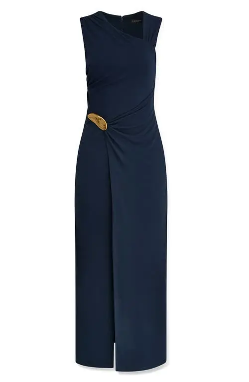Donna Karan New York Asymmetric Neck Hardware Detail Jersey Gown