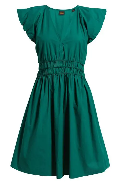 Hugo Boss Ruffle Sleeve Cotton Poplin Dress