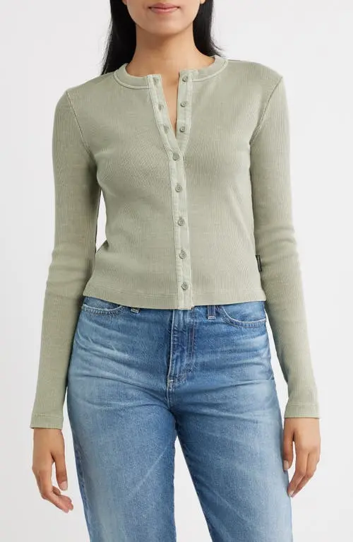Brooklyn Industries Rib Knit Cotton Button-up Top - Shadow