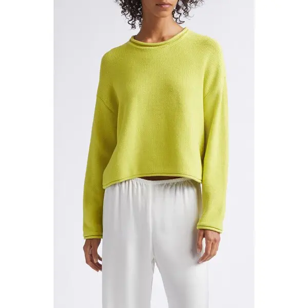 LESET Mae Crewneck Sweater In Cotton Blend - Chartreuse