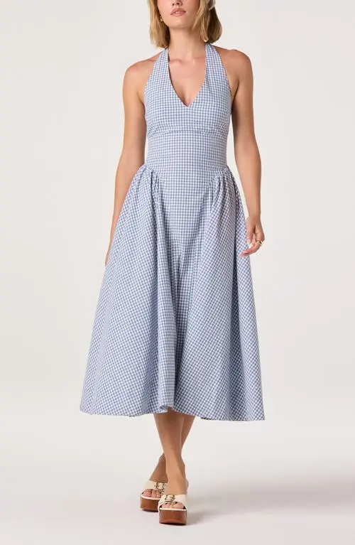 Astr The Label Meana Gingham Halter Neck Midi Dress - Blue Gingham