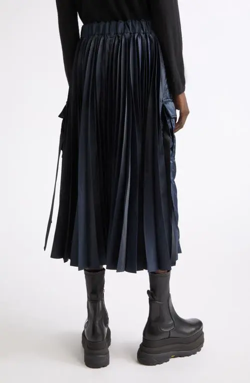 Sacai Nylon Twill And Satin Midi Skirt - Navy